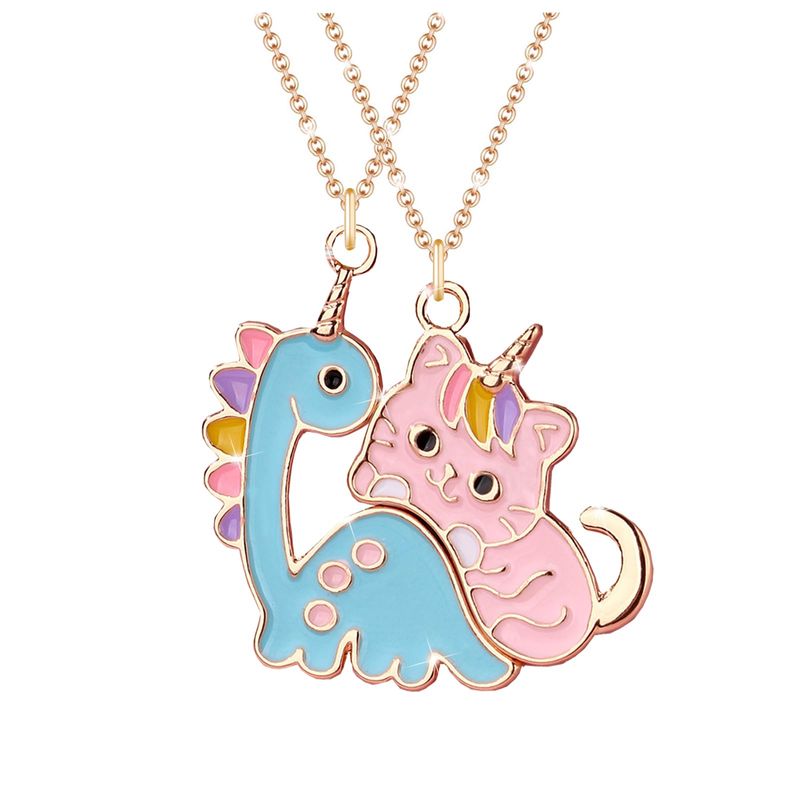 Pwsap 2PCS Adorable BFF Necklaces Dinosaur Cat Friendship Magnetic ...