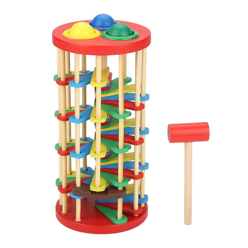 Wooden Ball Drop Toy,Pound Roll Ramp Toys Roll Wood Tower with Hammer ...