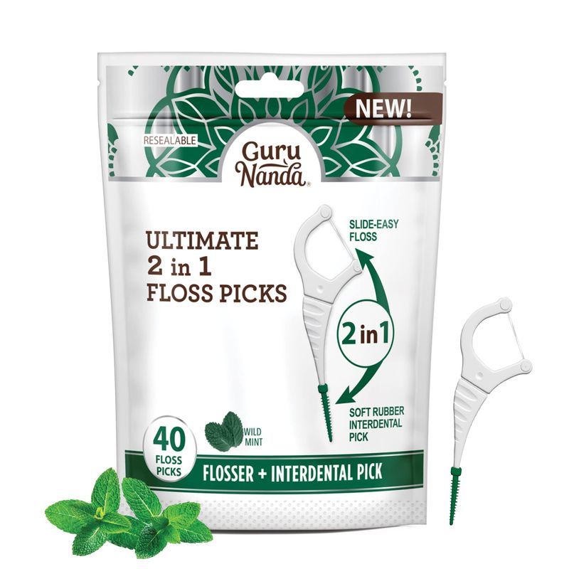 GuruNanda 2 in 1 Dental Floss Picks - Non-Slip Grip Handle, Slide Easy ...