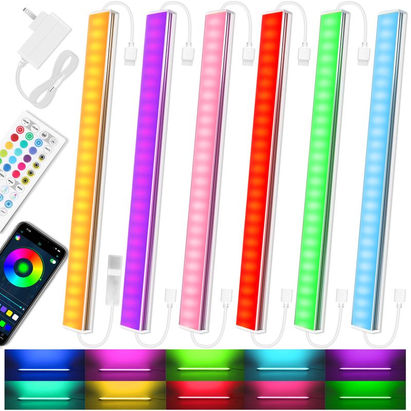 Benreom 6 Pcs RGB Under Cabinet Lights Kit, Smart App and Remote ...