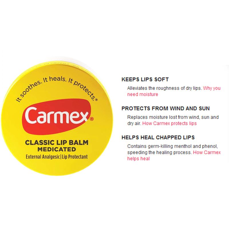 CARMEX Classic Lip Balm Medicated Analgesic Protect Soothe .25 oz ...