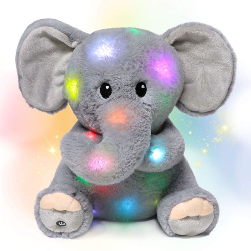 Hopearl LED Plush Elephant Lighting Up Stuffed Animal Floppy Night ...