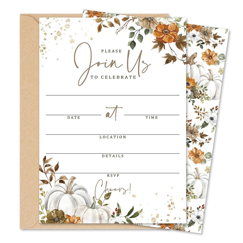 Whaline 25 Packs Fall Pumpkin Invitations with Envelopes and Stickers ...