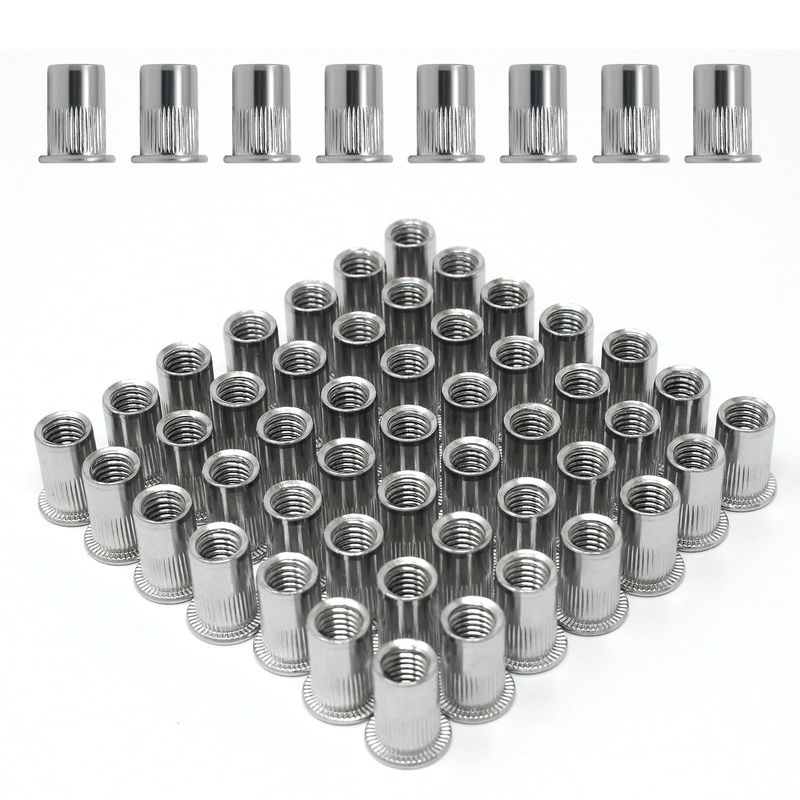 Wkmamo 120 Pcs M6 304 Stainless Steel Rivet Nuts,Threaded Rivetnut Insert Nutsert,Flat Head ...