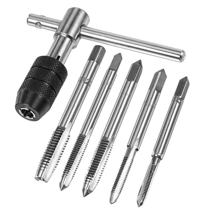 Silver T-Handle Ratchet Tap Holder Wrench, 6 Pcs Tap Wrench Tool Set,Adjustable Manual Tapping ...