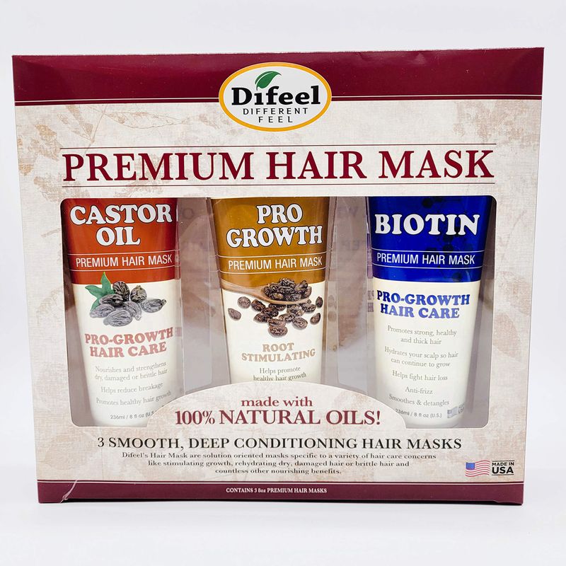 Difeel Premium Hair Masks for Hair Growth 3-PC Set - Castor Oil Hair ...