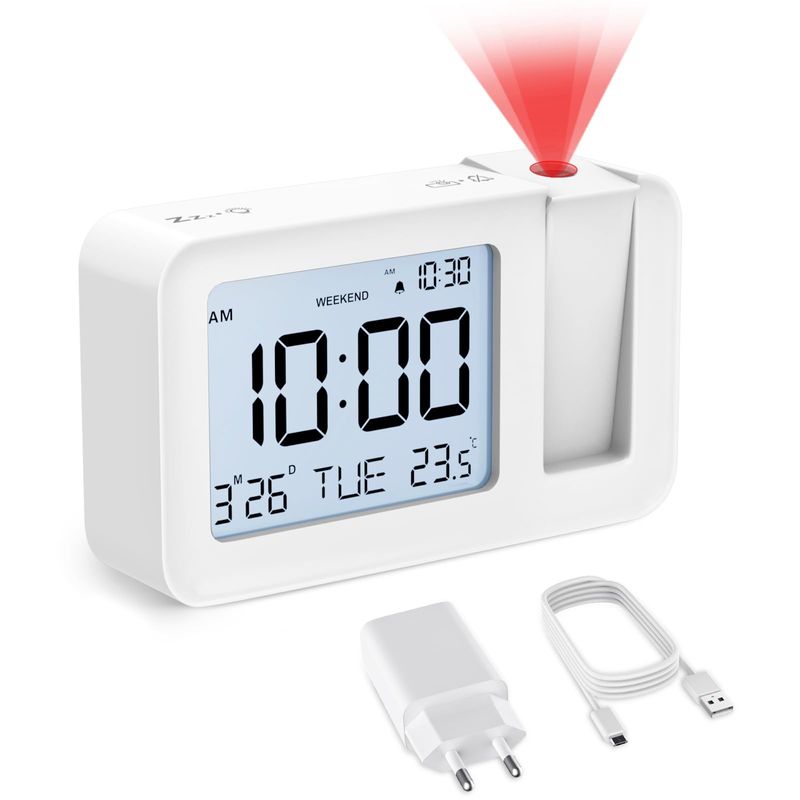 CHEREEKI Projection Alarm Clock, Digital Projector Clock Mains Powered ...