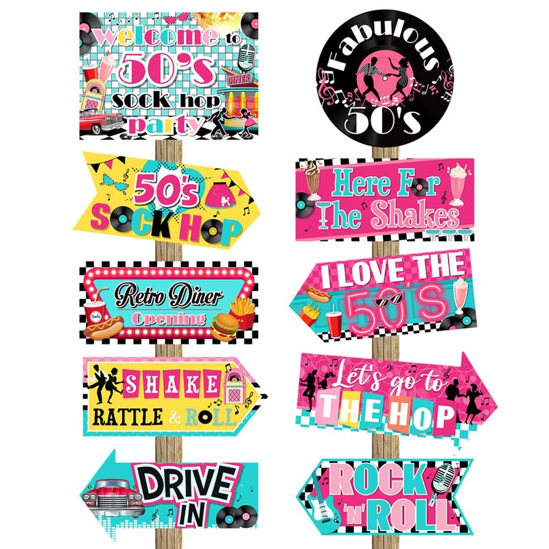 20 Pcs 50s Party Sign Rock and Roll Music 50s Party Decorations Sock ...