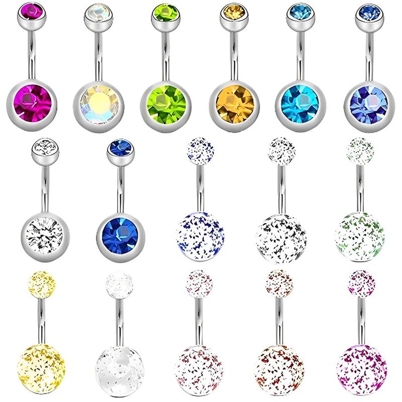 PanAcratis 16Pcs Belly Bars Belly Button Bars Double Diamond Flash ...