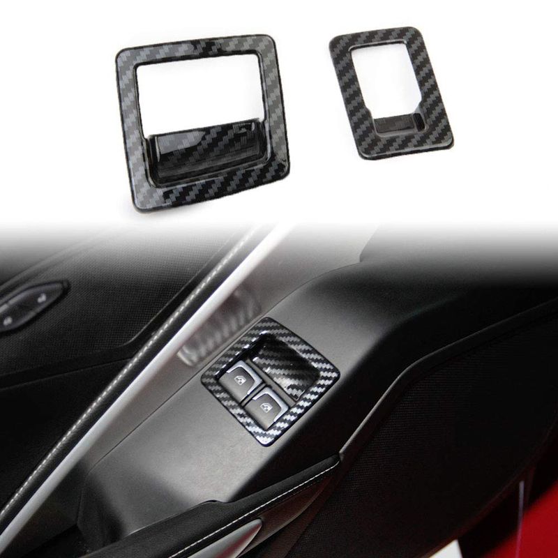 Carbon Fiber Look Door Window Lift Switch Frame Cover molding Trims ...