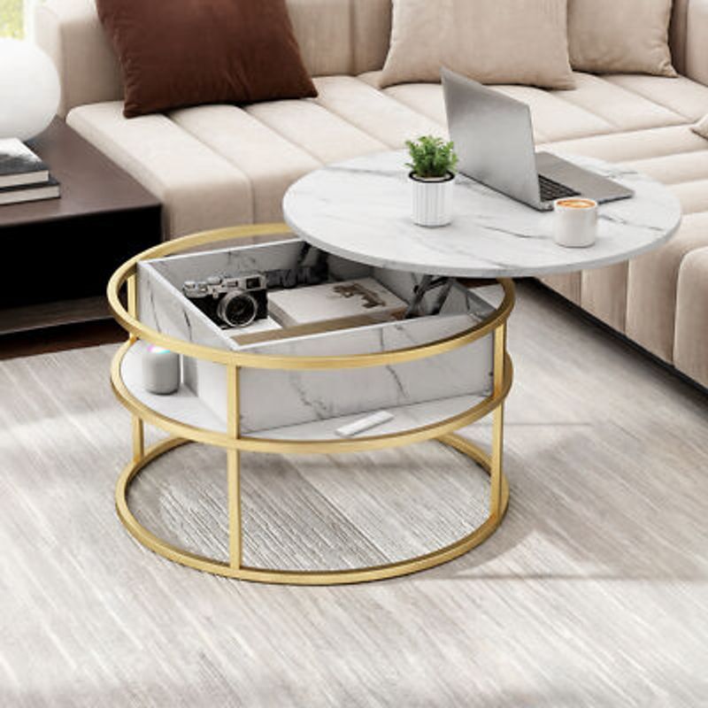 2 Tier Modern Lift Top Coffee Table Round Cocktail Table with Hidden ...