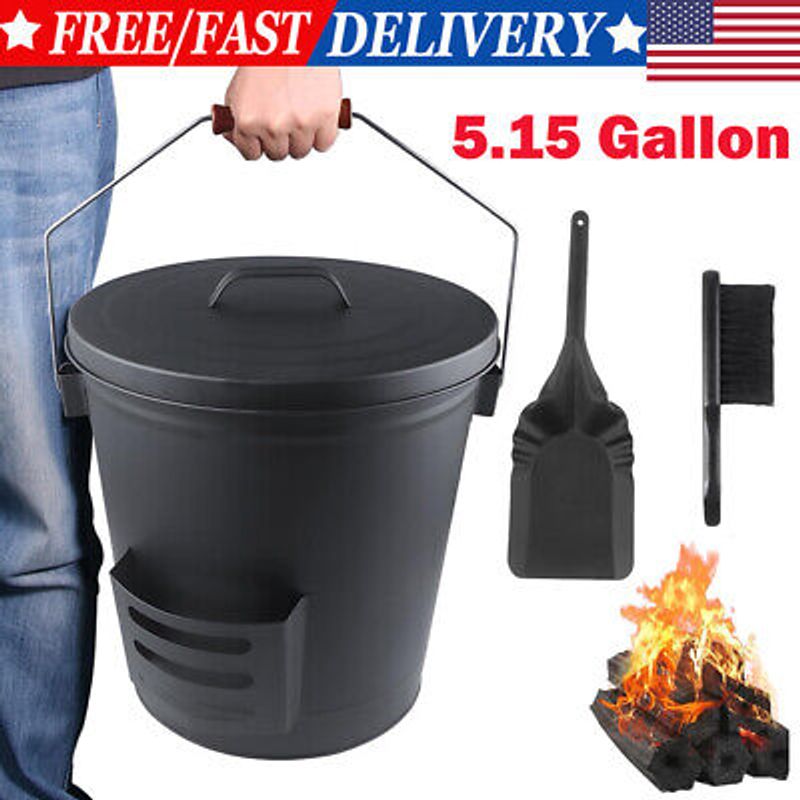 5.15 Gallon Black Ash Bucket Hot Wood Carrier Pail Fire Pits Ash ...