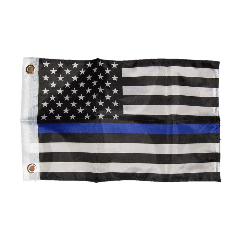 AES 12x18 12"x18" Police Blue Line Memorial USA Motorcycle Flag Brass ...