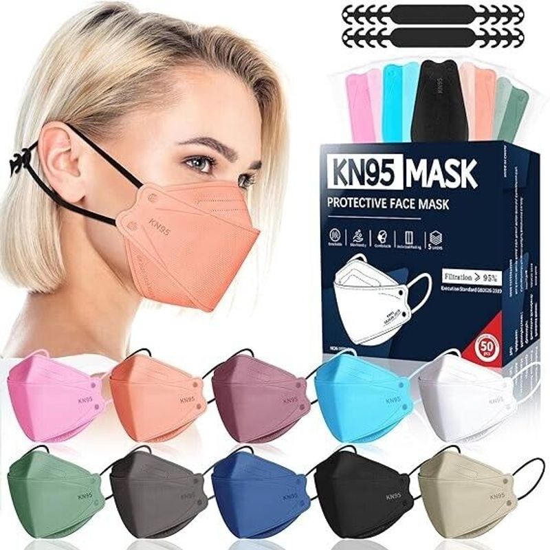 50 Pack 5 Layer KN95 Face Masks Disposable Adults Wildfire Smoke Dust ...