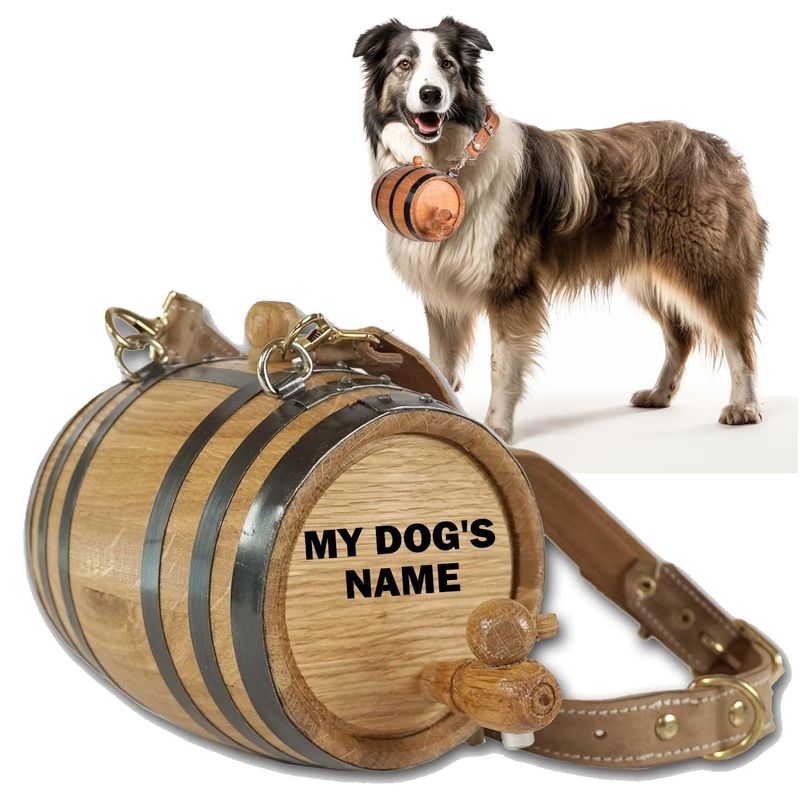 Personalized St Bernard Whiskey Barrel Collar for Dog, 1/2 Liter Oak Aging Barrel Dispenser for ...