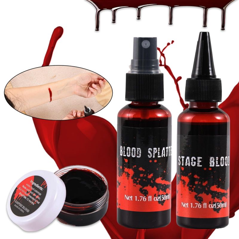 Halloween Fake Blood Spray Makeup Kit Fake Blood Washable for Scar ...