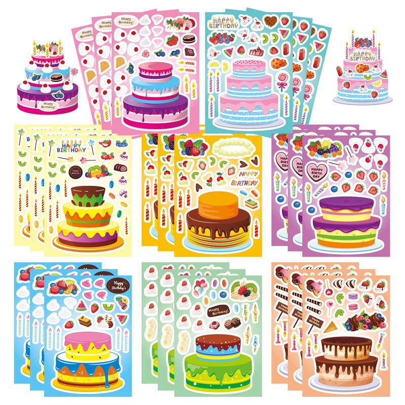 24 Sheets Birthday Stickers, Make-a-Cake Sticker for Kids Make Your Own ...