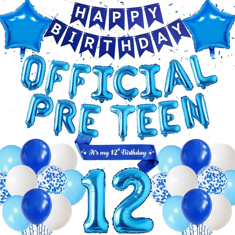 Official Pre-Teen 12th Birthday Decorations - Blue Happy Birthday ...