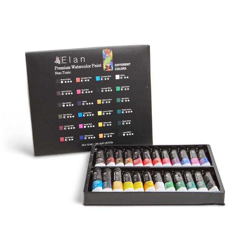Elan Watercolour Paint Set, 24 Liquid Watercolour Paint Tubes 12 ml ...