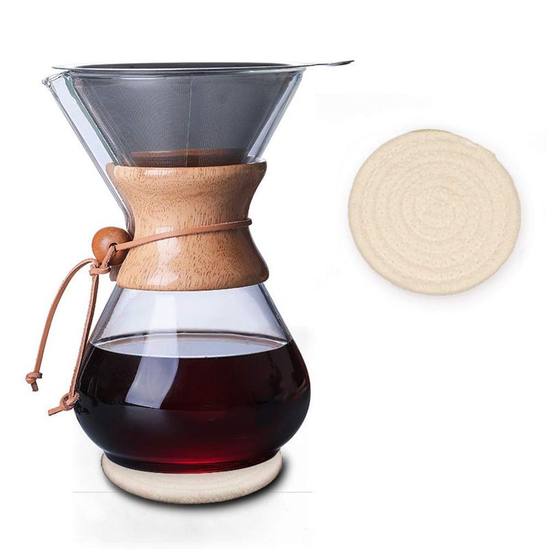 QLESHINING Wood Neck Pour Over Coffee Maker with Reusable Stainless ...