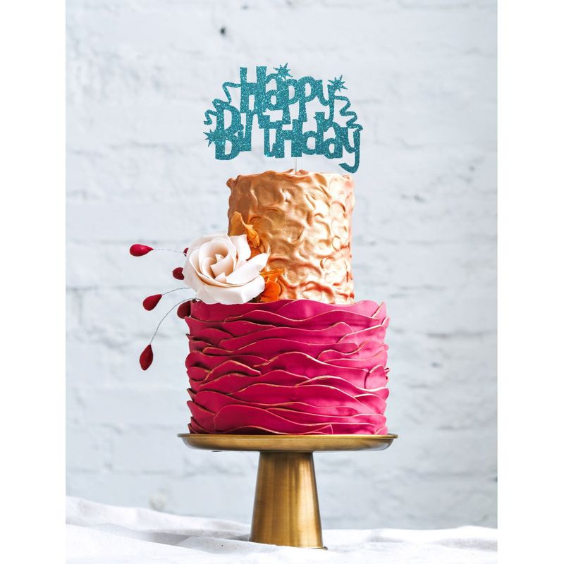 Happy Birthday Cake Topper with Swirls and Stars - Pretty Birthday Cake ...