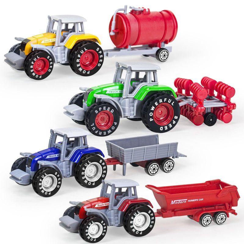 4 Pack Farm Tractor Toys with Trailers, Die cast Tractor Toys for Kids ...