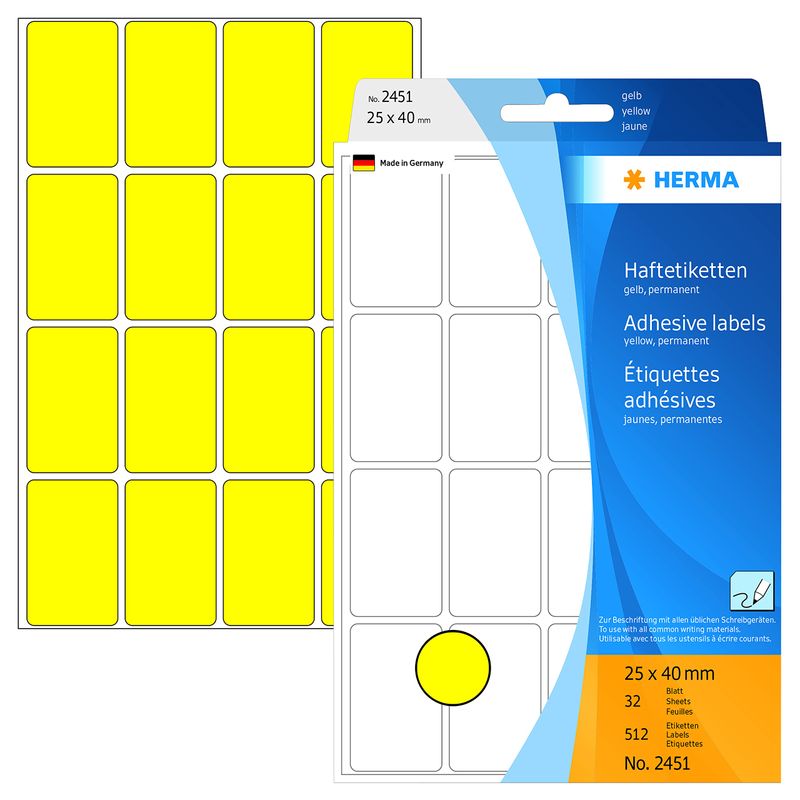 HERMA Multi Purpose Labels, 16 Labels per Sheet, 32 Sheets, 25 x 40 mm ...