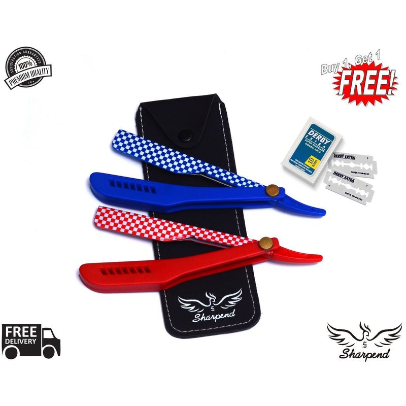 BARBER HAIR SALON STRAIGHT CUT THROAT SHAVING PLASTIC BLUE RAZOR WITH ...