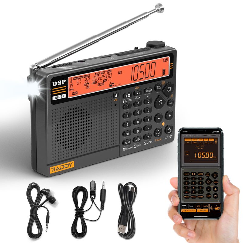 Raddy RF757 APP Control Shortwave Radio with AM/FM/SW/VHF/UHF/CB/AIR ...