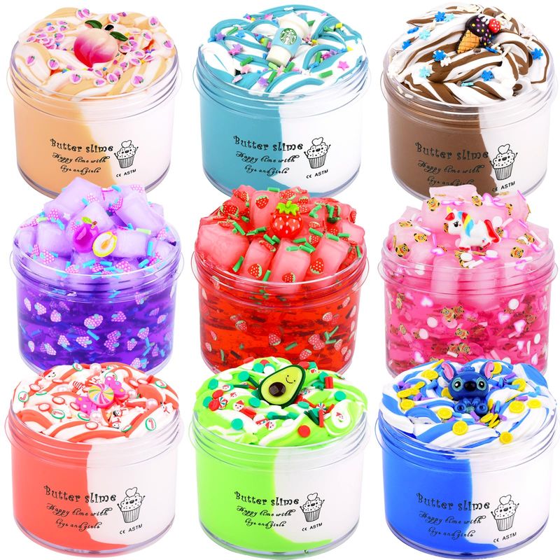 9 Pack Slime Kit, with 3 Jelly Cube Crunchy Slime and 6 Butter Slime ...