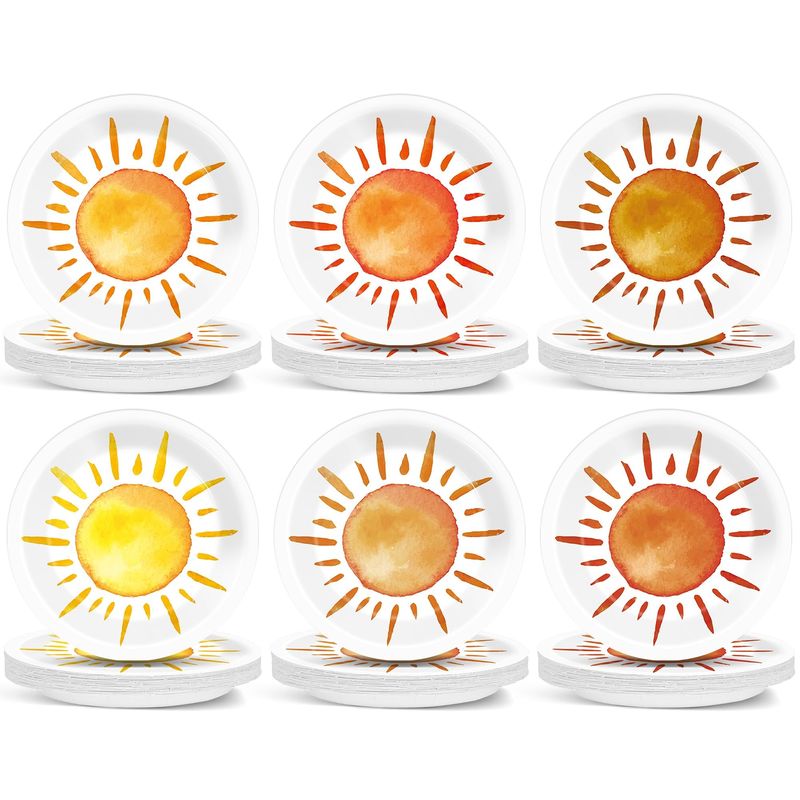 60 Pcs Boho Sun Theme Party Plates for First Trip Around The Sun ...