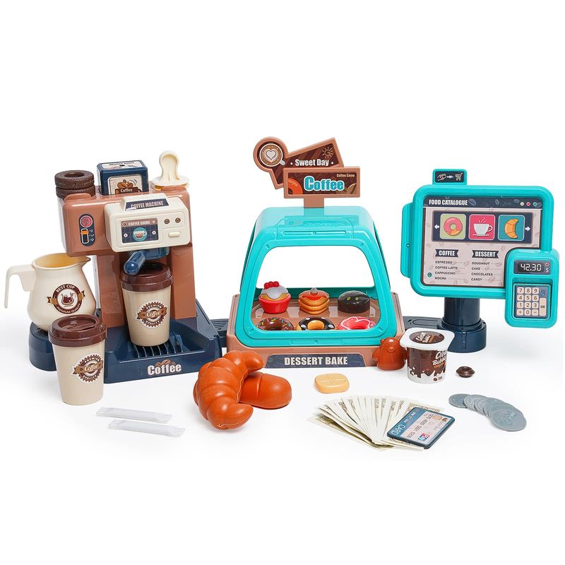 Pretend Role Play Toy Coffee Shop for Boys with Coffee Machine and Fake ...