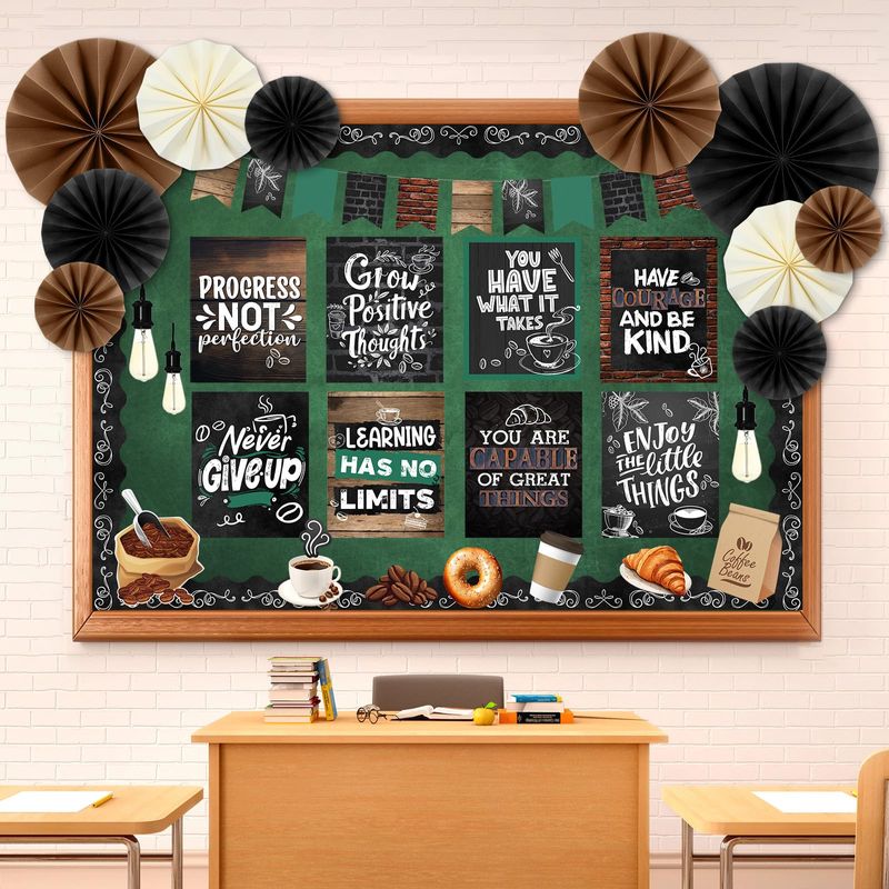 Pajean 62 Pcs Coffee Classroom Bulletin Board Decorations with 3D Paper ...