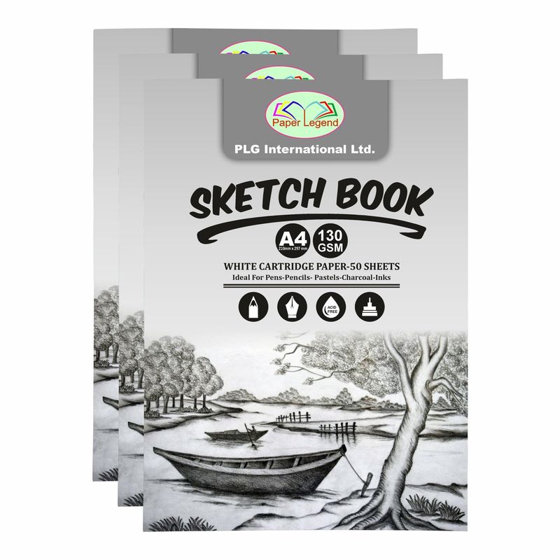 A4 Sketchbooks - 130 GSM White Cartridge Paper, 50 Sheets/100 Pages ...