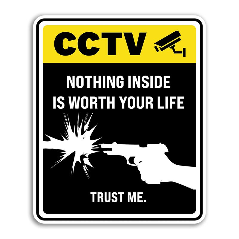 2 x 20cm Tall Funny CCTV Sign Vinyl Stickers - Joke Nothing Inside is ...