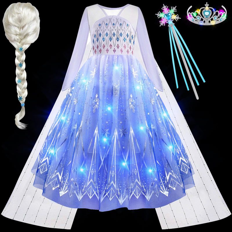 Latocos Light Up Frozen Elsa Costume for Girls Kids Princess Dress Up ...