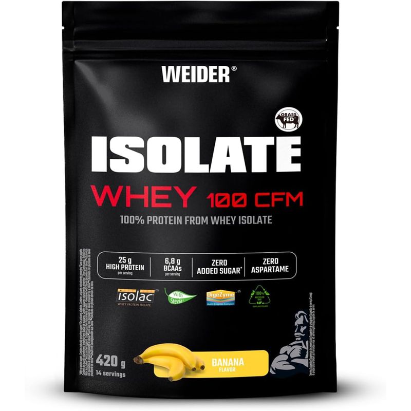 Weider Isolate Whey 100CFM (420g) Banana Flavour, Protein 100% Isolate Whey from Isolac®, 25g ...