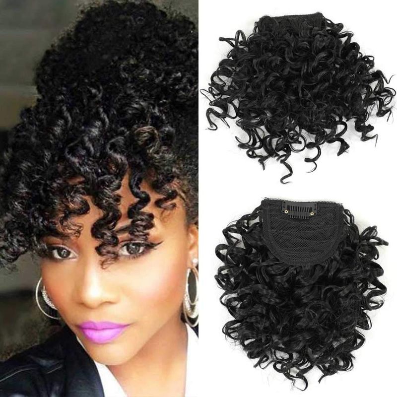 G&T Wig Curly Bangs for Black Women Short Afro Kinky Curly Bangs Clip ...