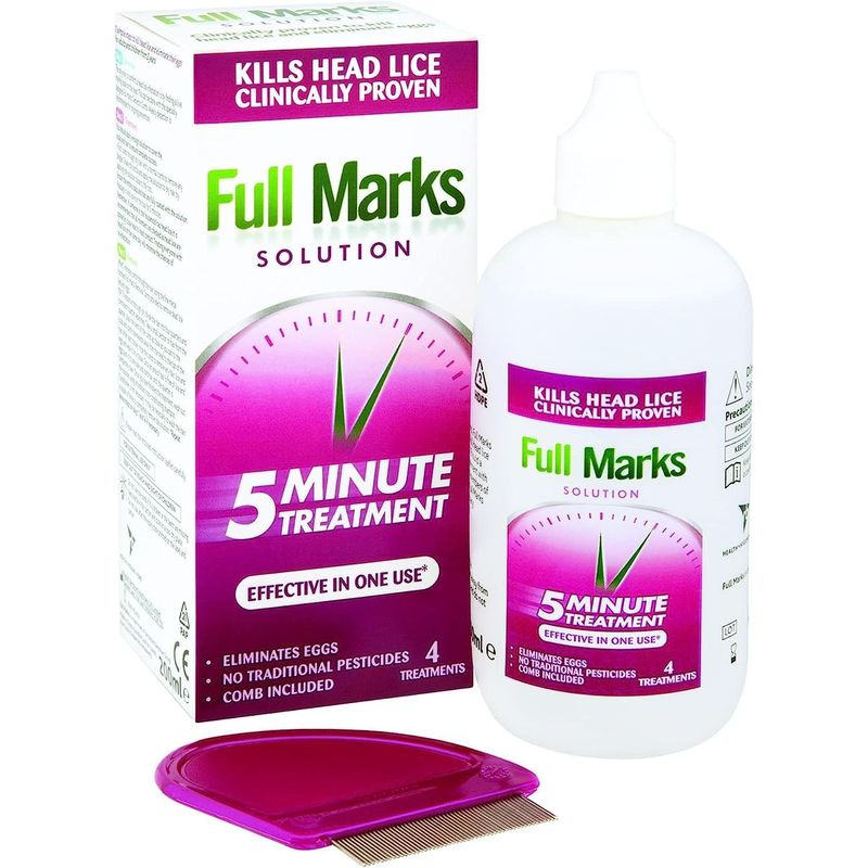 Full Marks Solution 4 Treatments, to Kill Head Lice and Nit Eggs, 200 ml Solution with Nit Comb ...