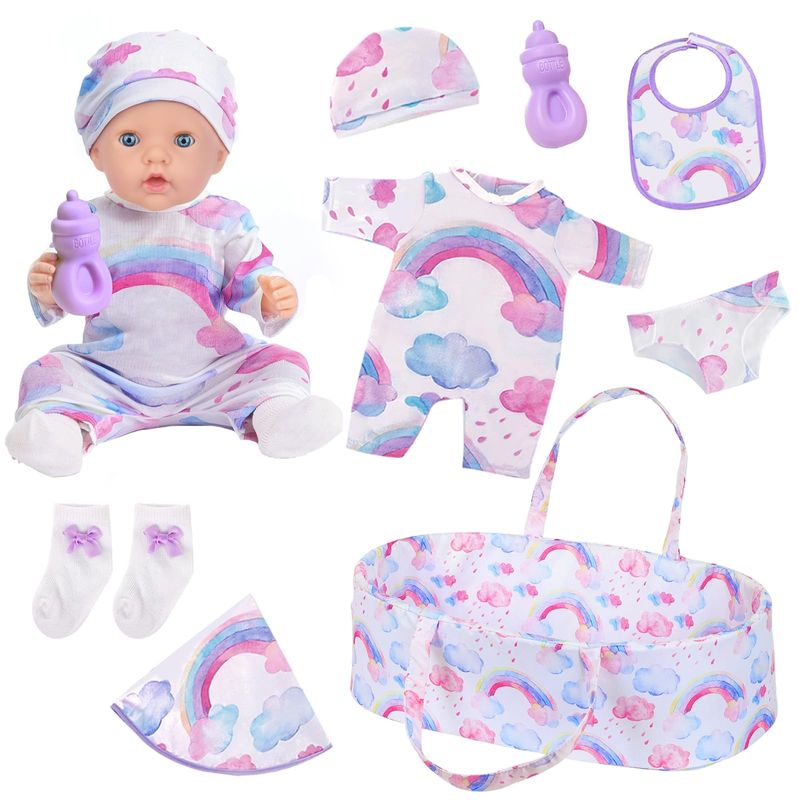 Ecore Fun 8 Pcs Baby Doll Clothes with Bassinet for 16-20 Inch Baby ...
