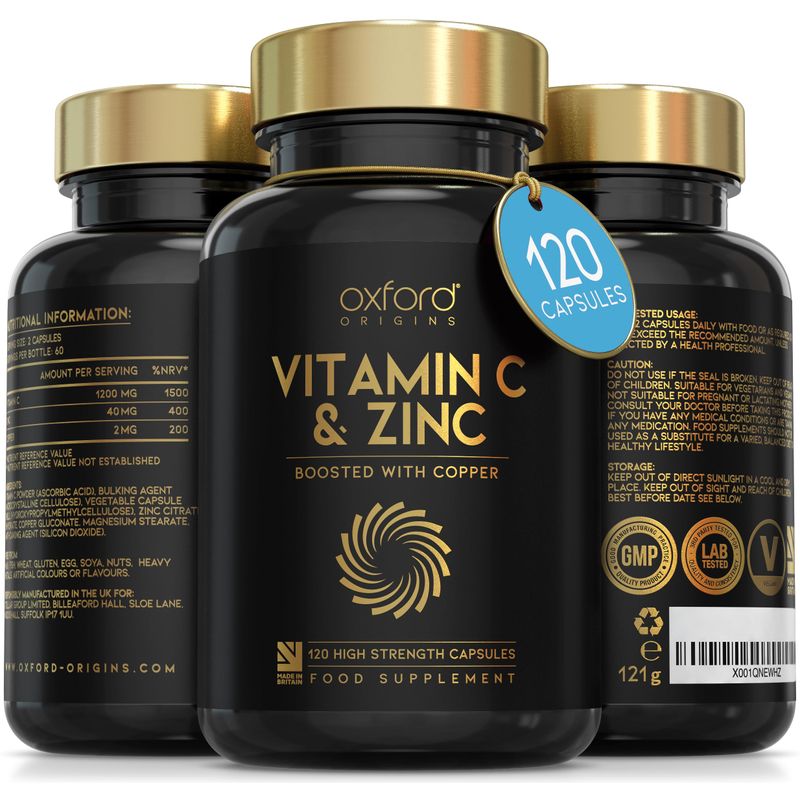 Vitamin C and Zinc Capsules, 1200mg Vitamin C Boosted with 40mg Zinc ...