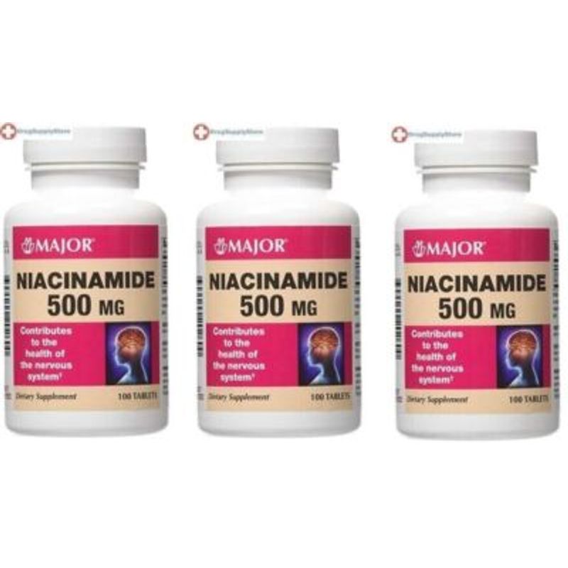 Major Niacin 500mg Tablet Vitamin B Supplement 100 Counts X 3 Packs ...
