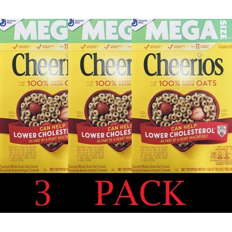3x CHEERIOS MEGA SIZE Heart Healthy Whole Grain Oats Cereal 21.7 oz - 3 ...