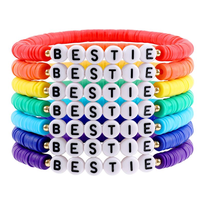 Miss Rabbit Rainbow Heishi Surfer Bracelets Set for Women Stackable BESTIE Clay Disc Colorful ...