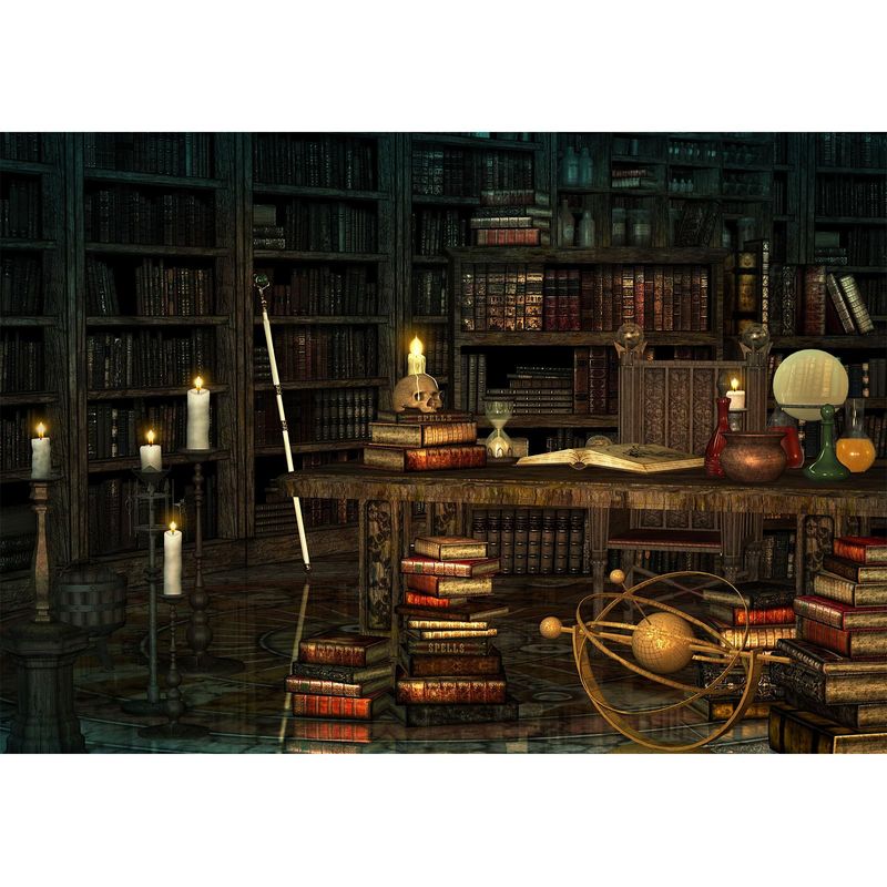 Wizard Study Room Backdrop Medieval Library Ancient Bookshelf ...