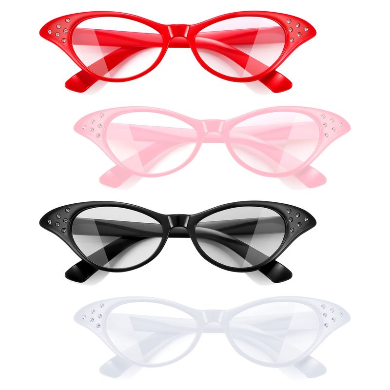 JOVITEC 4 Pieces Cat Eye Glasses with Rhinestones 50's 60's Party ...
