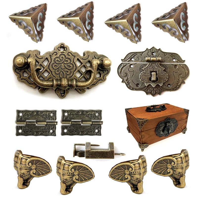 MOU Jewelry Box Antique Lock Hinges Handle Box Corner Protector Kit for ...