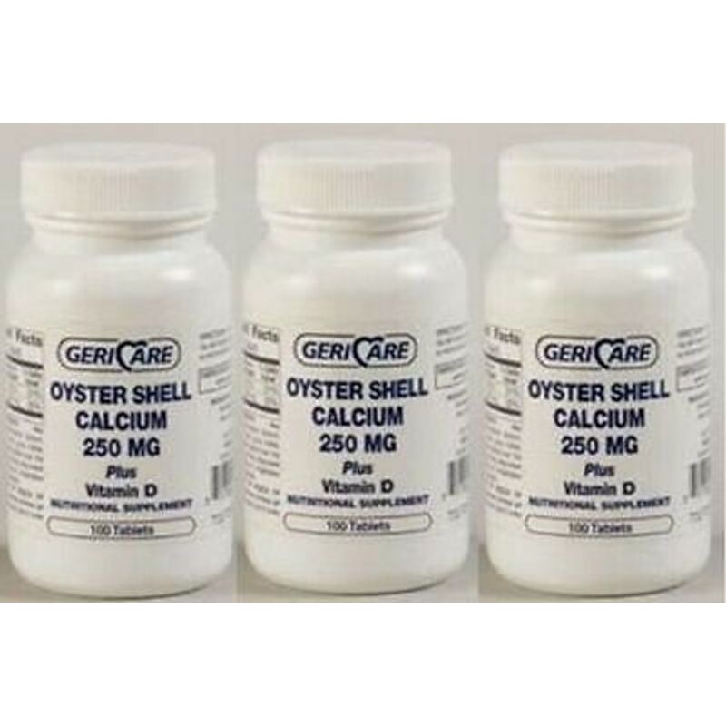 Oyster Shell Calcium 250 mg Plus Vitamin D Tablets 100 Counts X *3 Pack ...