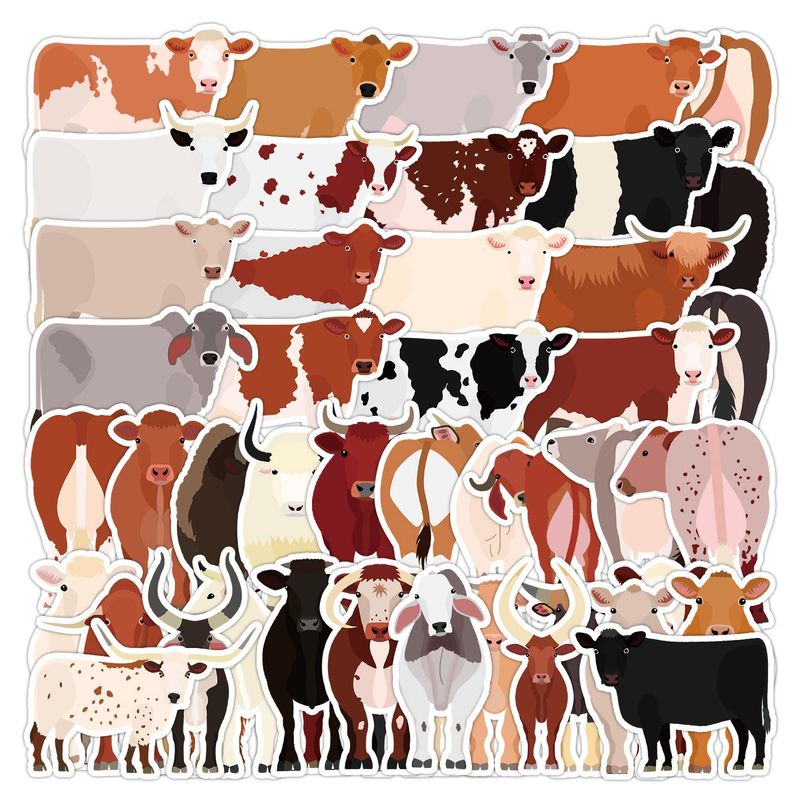 AUCEKO Pack of 50 Cow Stickers Pack Cow Sticker Set Waterproof Vinyl ...