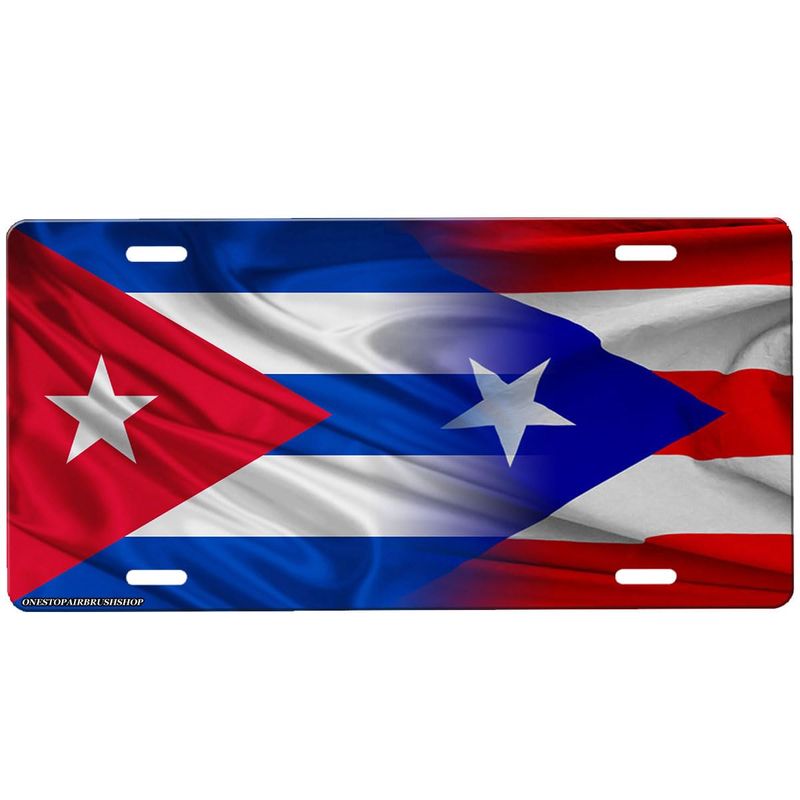 Cuban Flag Puerto Rican Flag Front Novelty Car Tag Sign with Custom ...